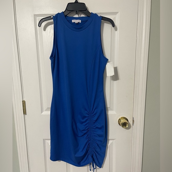 Socialite | Dresses | Socialite Blue Bodycon Dress With Side Ruffle ...